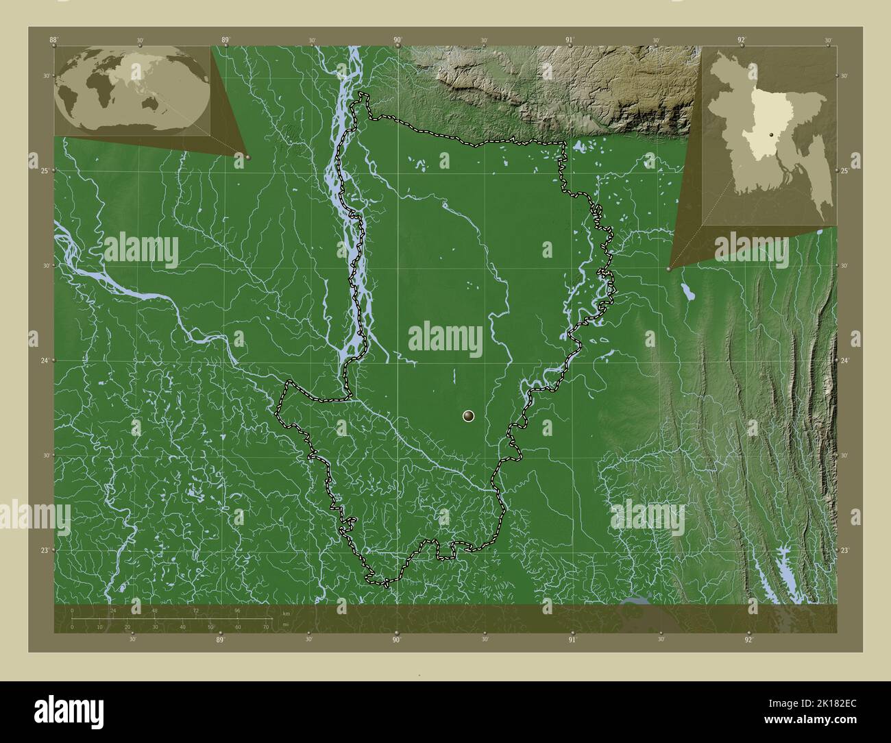 Dhaka, division of Bangladesh. Elevation map colored in wiki style with ...