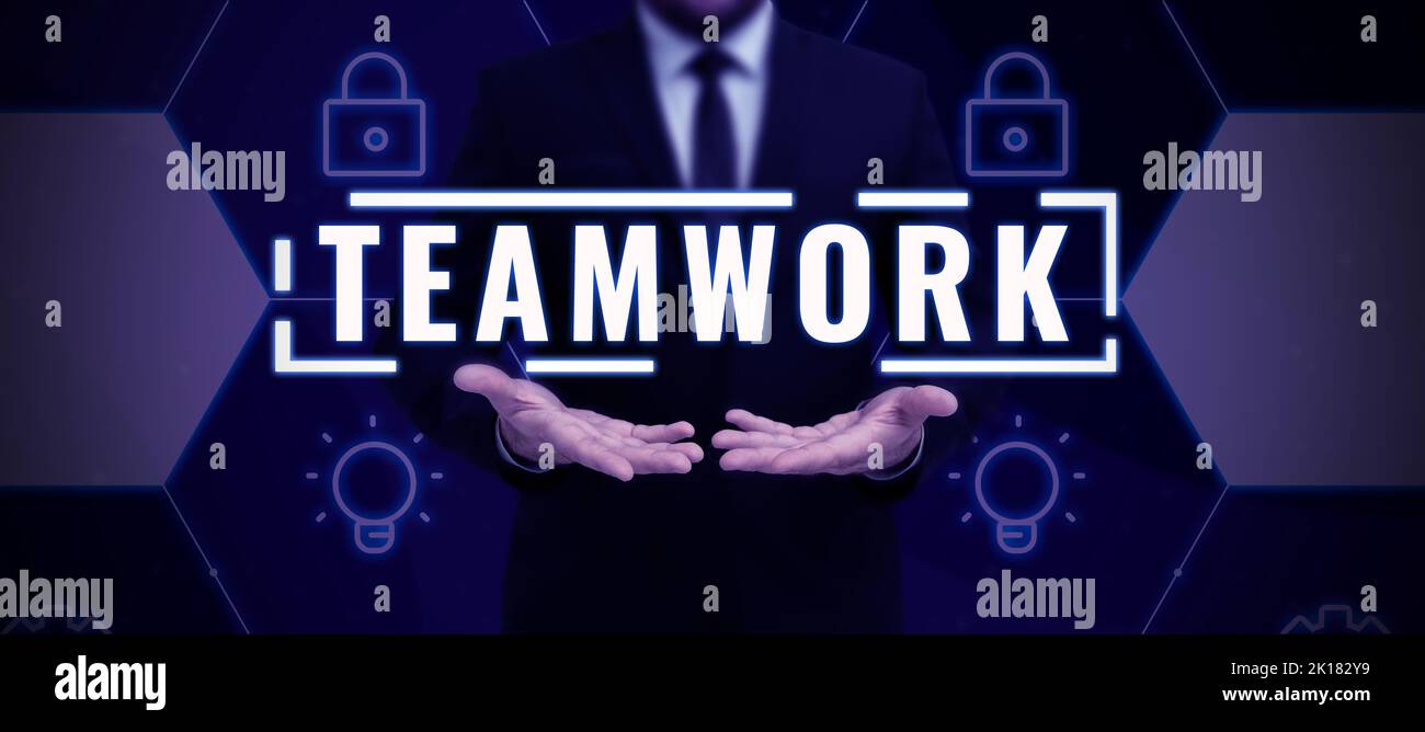 Sign displaying Teamwork. Word for Group of showing who work together ...