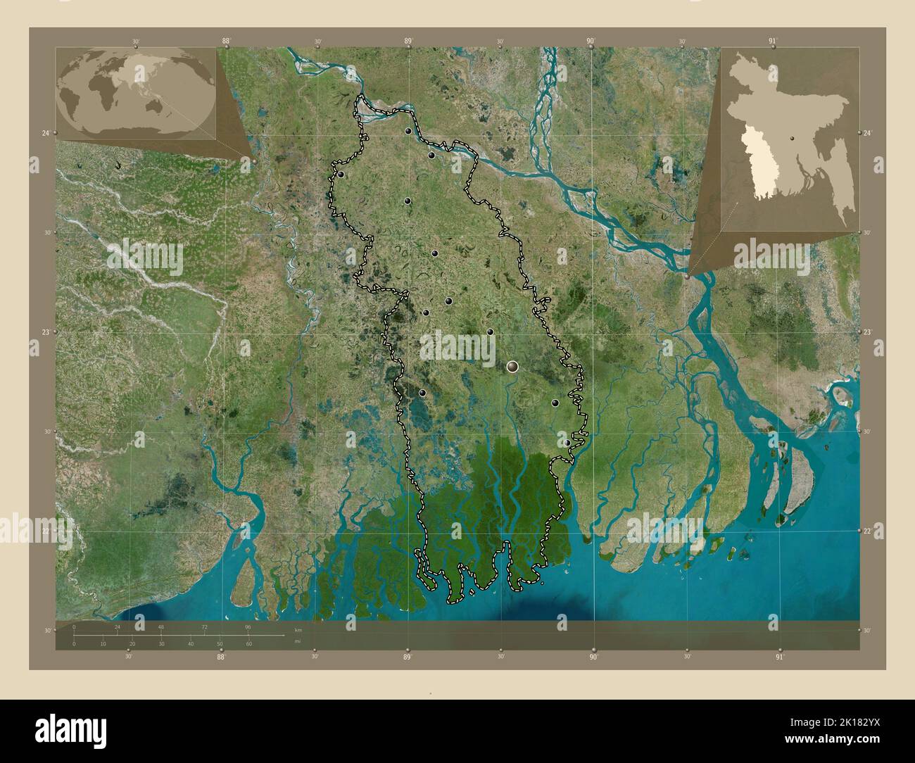 Khulna, division of Bangladesh. High resolution satellite map ...