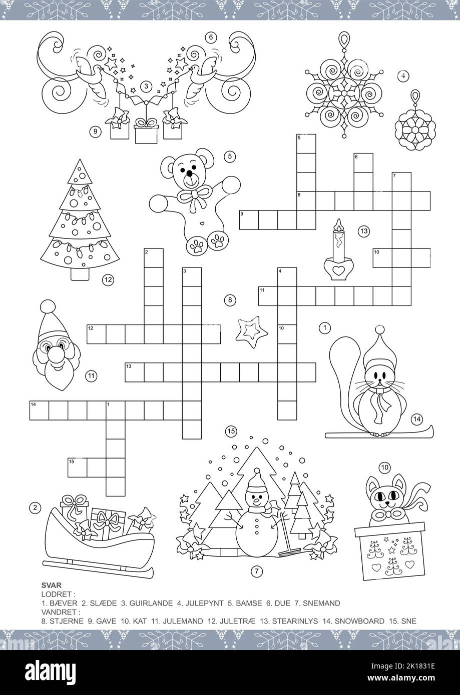Christmas Crossword in Danish. Game and Coloring page.Vector ...