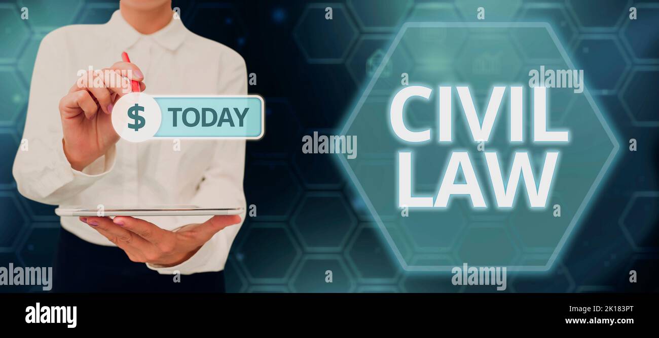 Text sign showing Civil Law. Conceptual photo Law concerned with ...