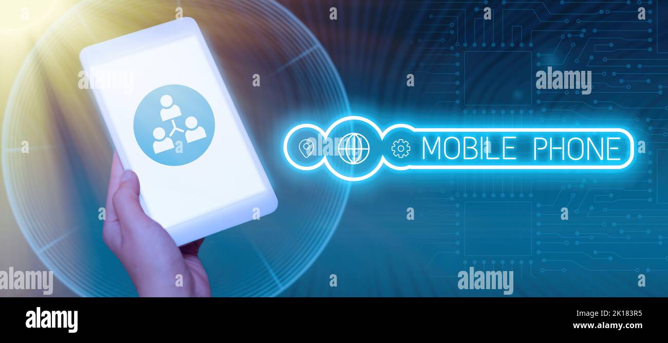 Conceptual caption Mobile Phone. Word Written on A handheld device used ...