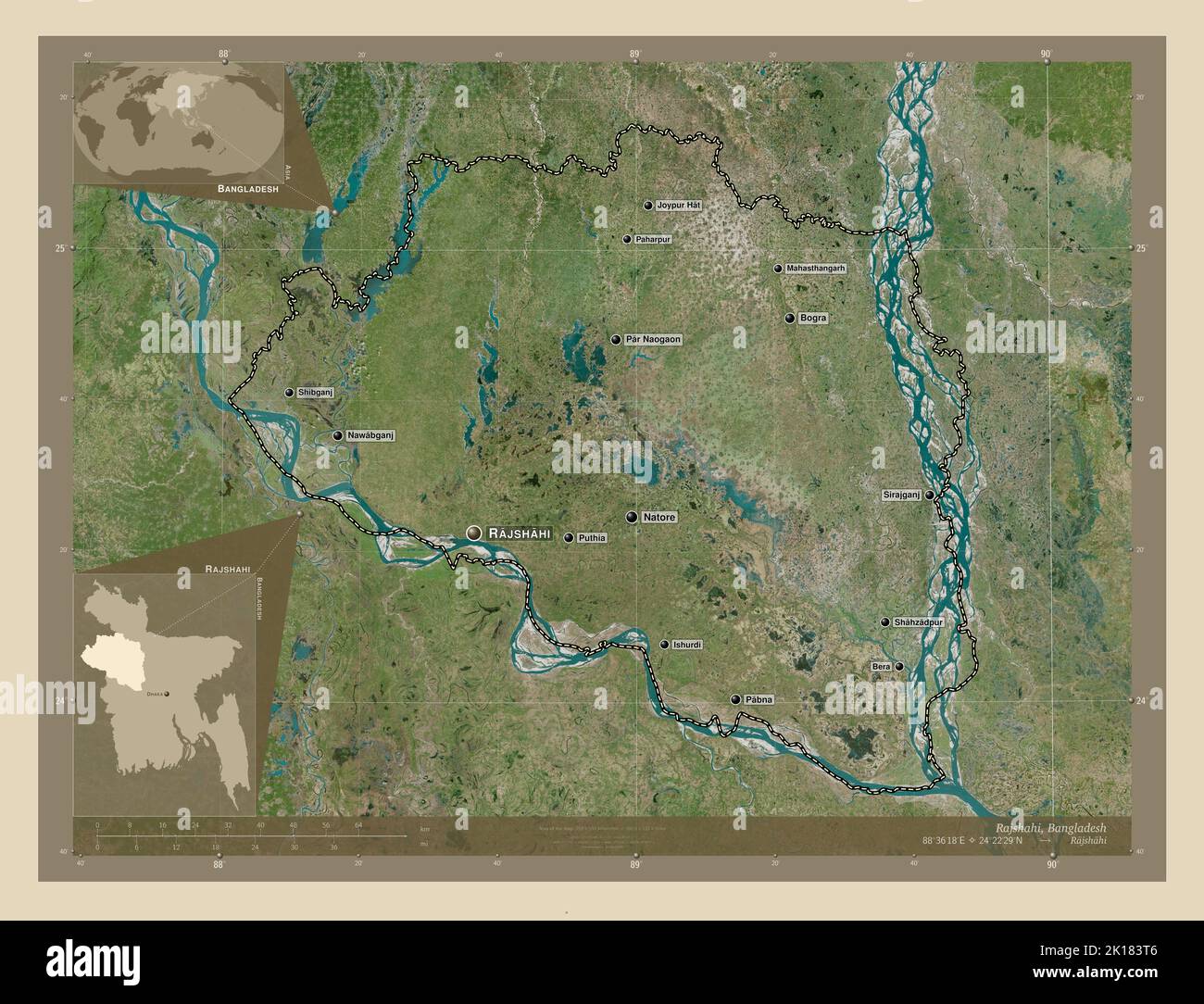 Rajshahi, division of Bangladesh. High resolution satellite map ...