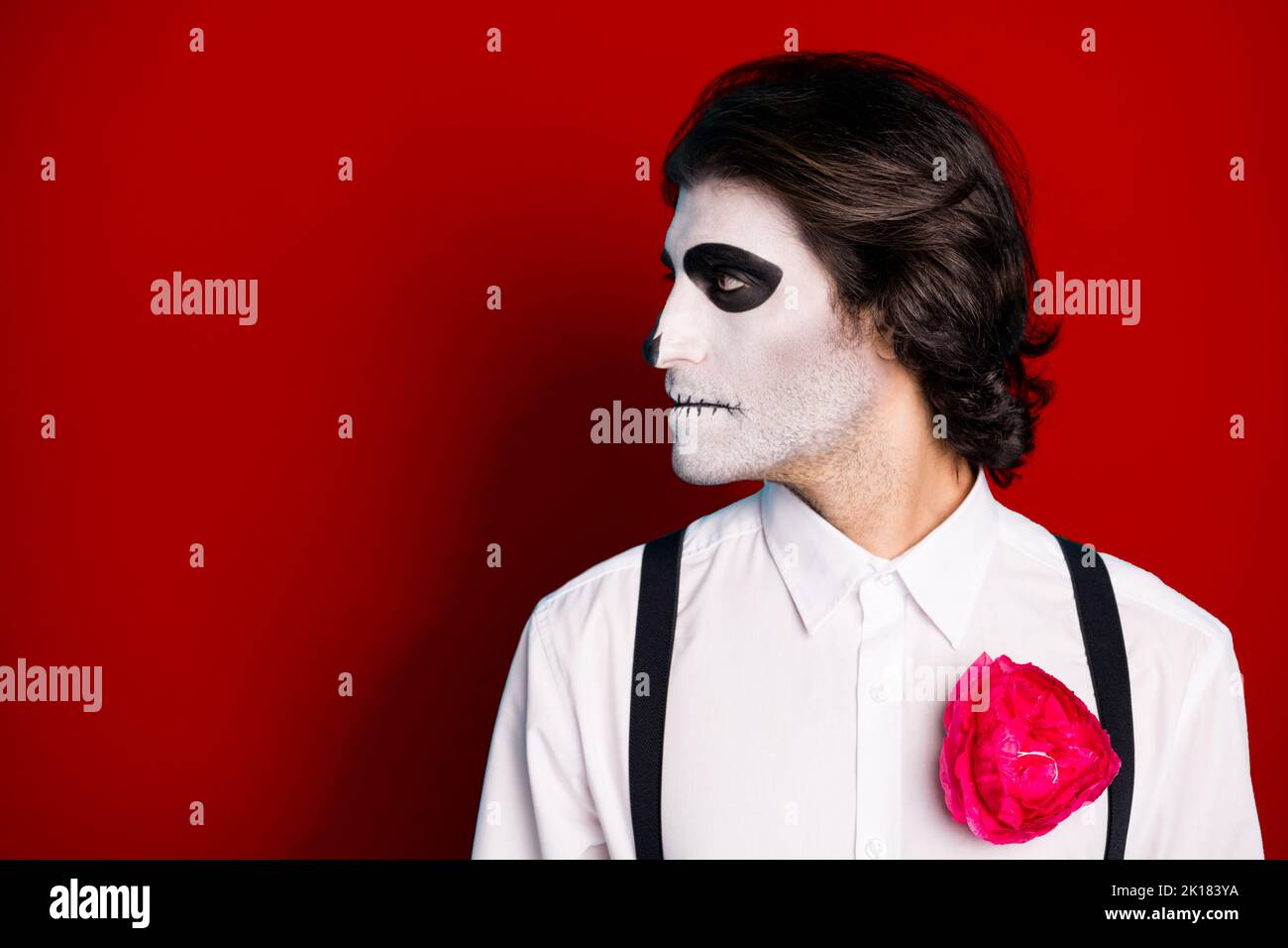 Close-up profile side view portrait of his he nice handsome serious ...