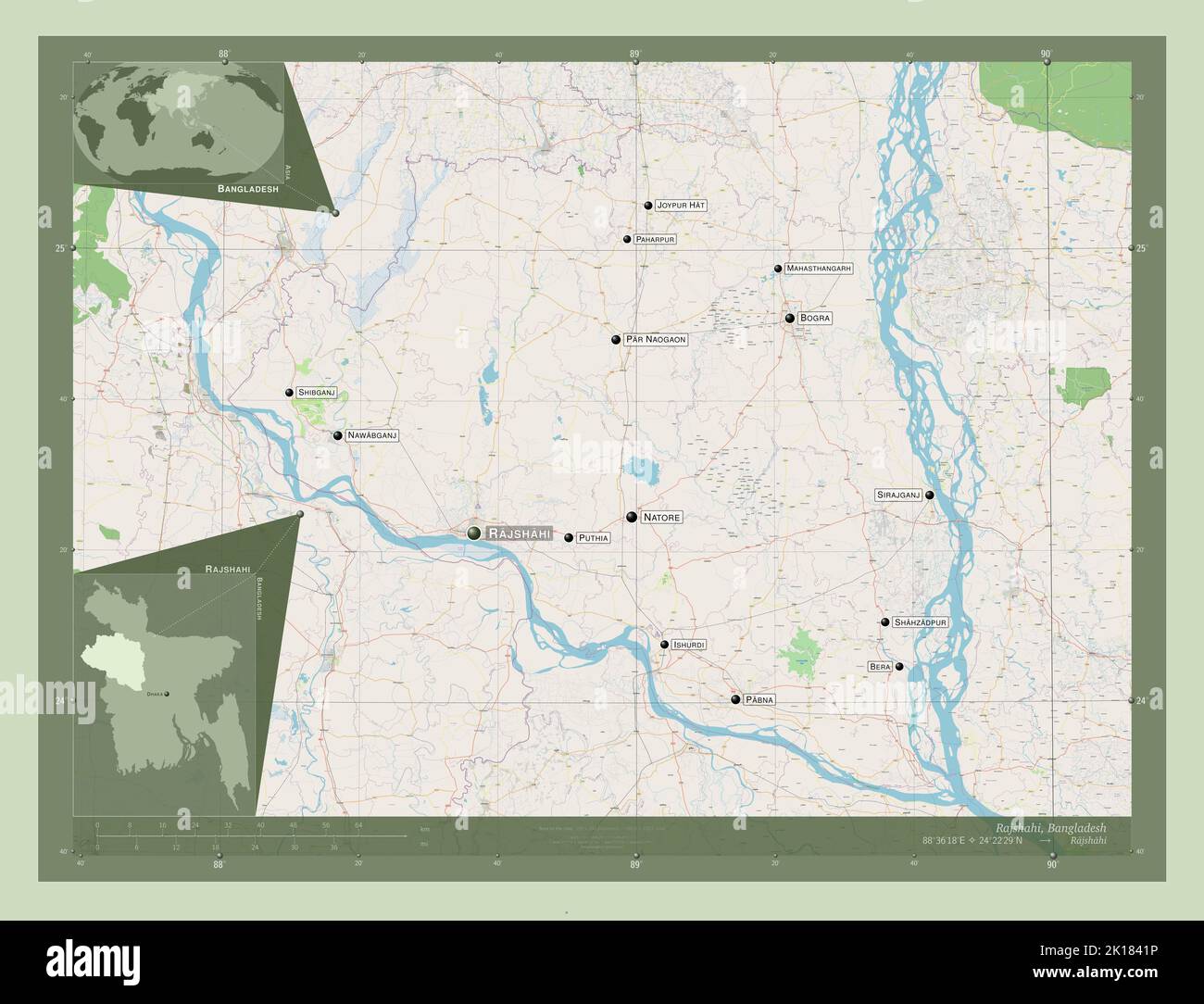 Rajshahi, division of Bangladesh. Open Street Map. Locations and names ...