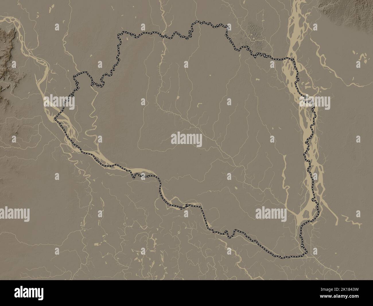 Rajshahi, division of Bangladesh. Elevation map colored in sepia tones ...