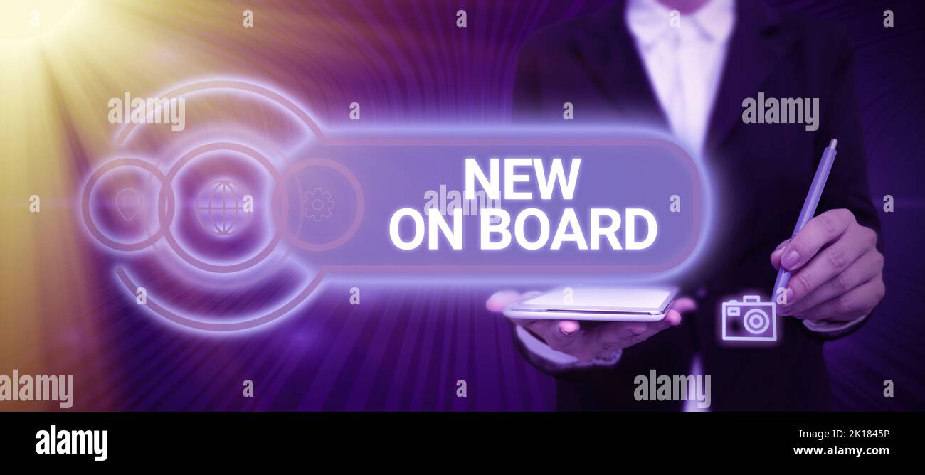 Text caption presenting New On Board. Business concept Welcome to the ...
