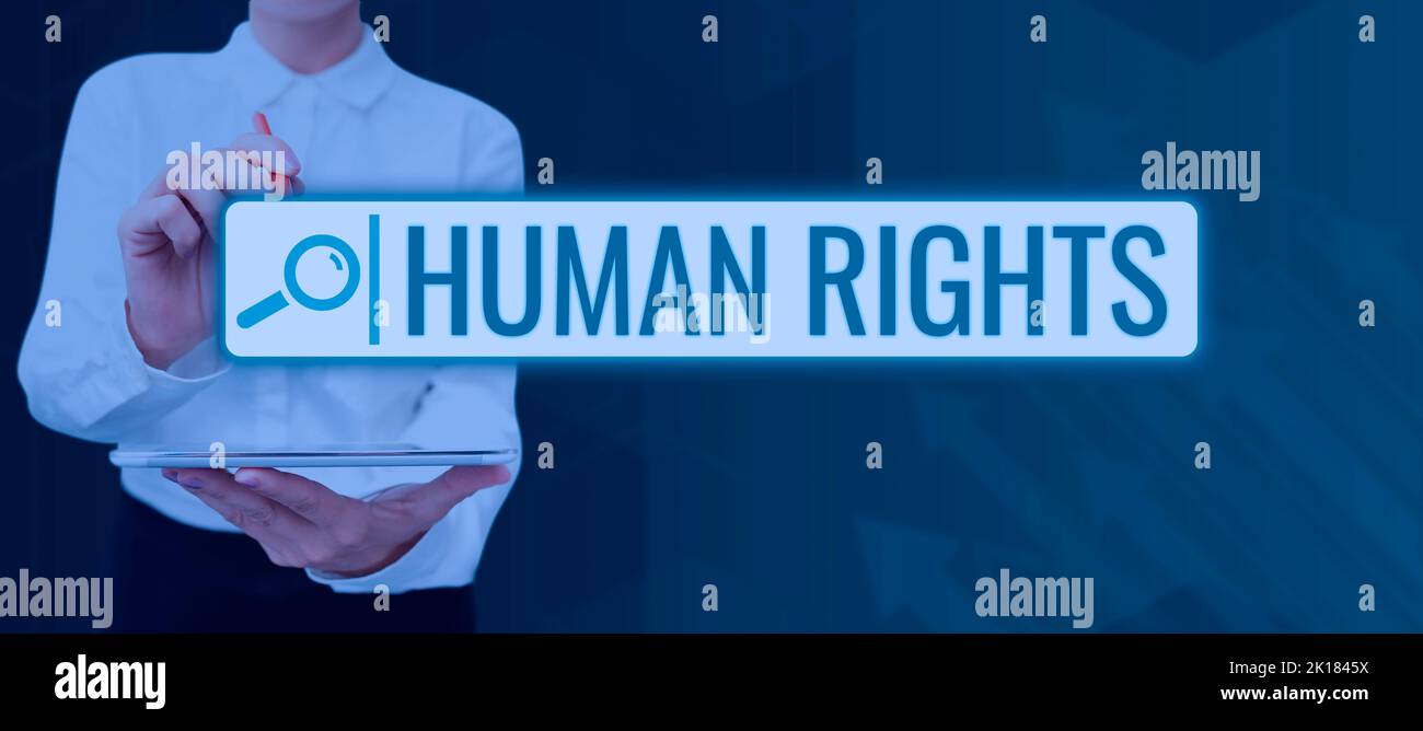 Text sign showing Human Rights. Business showcase Moral Principles ... Text sign showing Human Rights. Business showcase Moral Principles ...