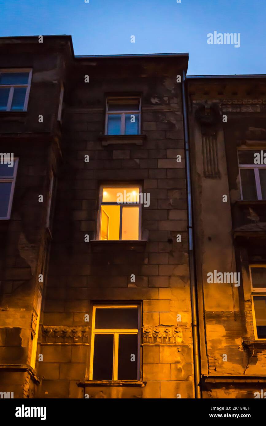 Lit window at night, Zagreb, Croatia Stock Photo - Alamy