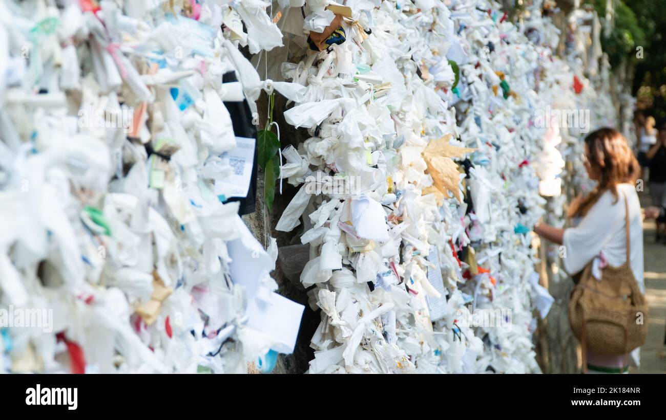 Wishing wall at house of Virgin Mary in Ephesus ancient city. Wishing ...