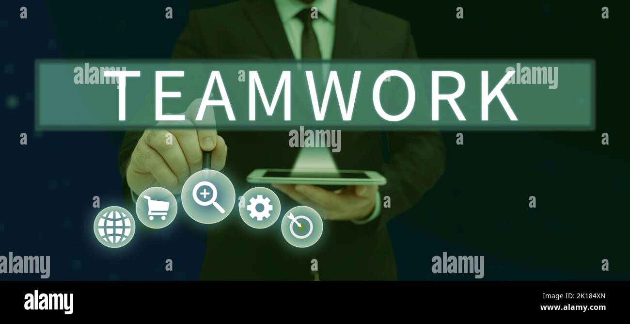 Sign displaying Teamwork. Word Written on Group of showing who work ...