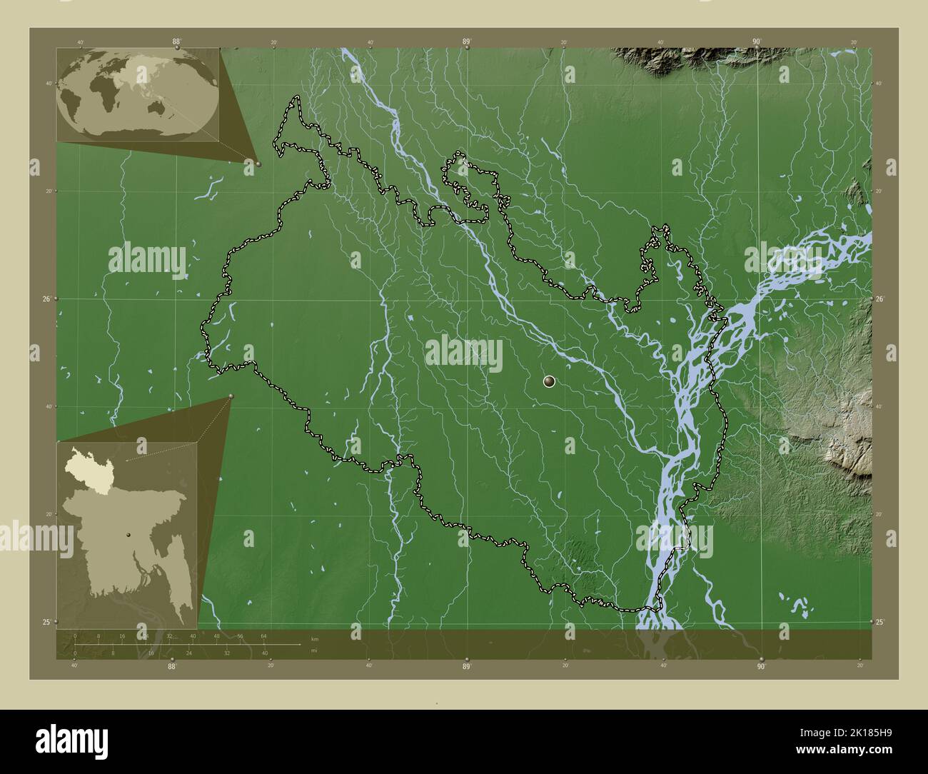 Rangpur, division of Bangladesh. Elevation map colored in wiki style ...