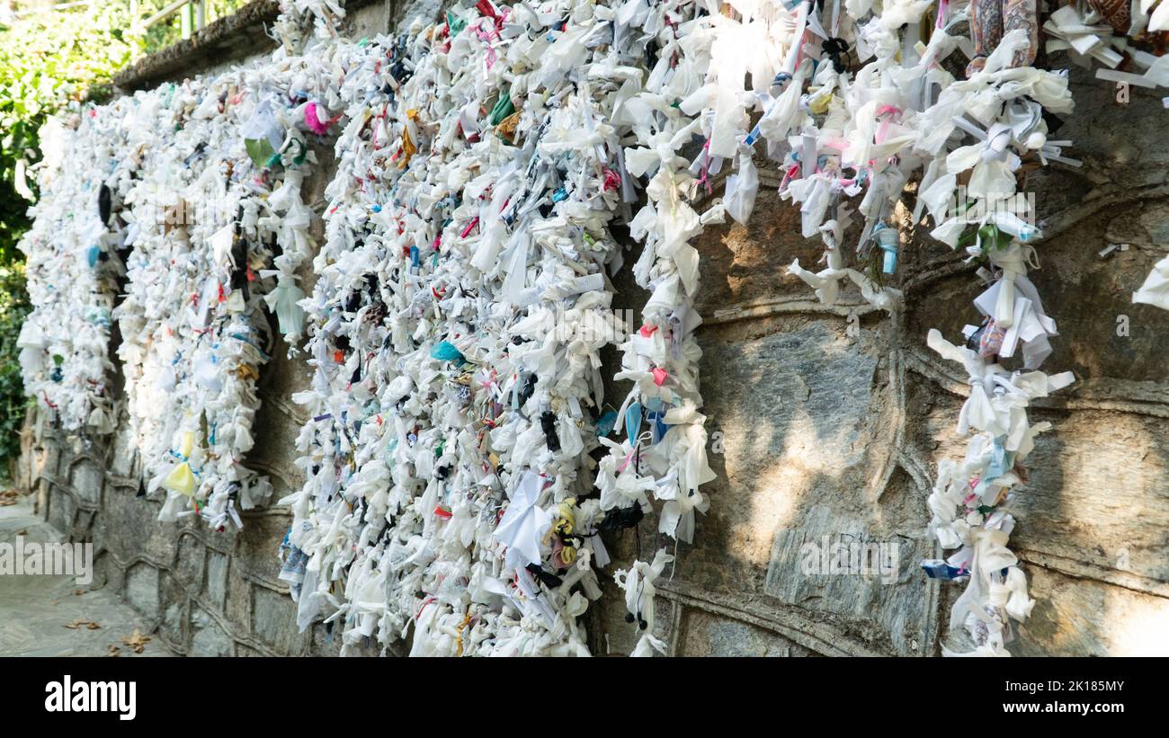 Wishing wall at house of Virgin Mary in Ephesus ancient city. Wishing ...