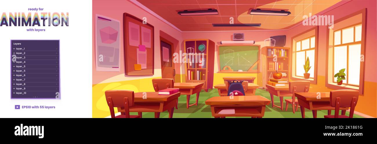 Classroom interior template ready for animation with separated layers ...