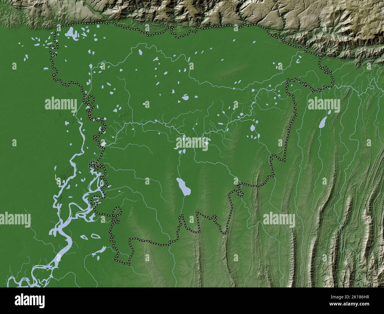 Sylhet, division of Bangladesh. Elevation map colored in wiki style ...