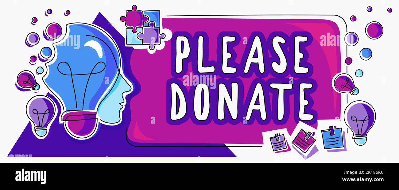 Text caption presenting Please Donate. Business overview Supply Furnish Hand out Contribute ...