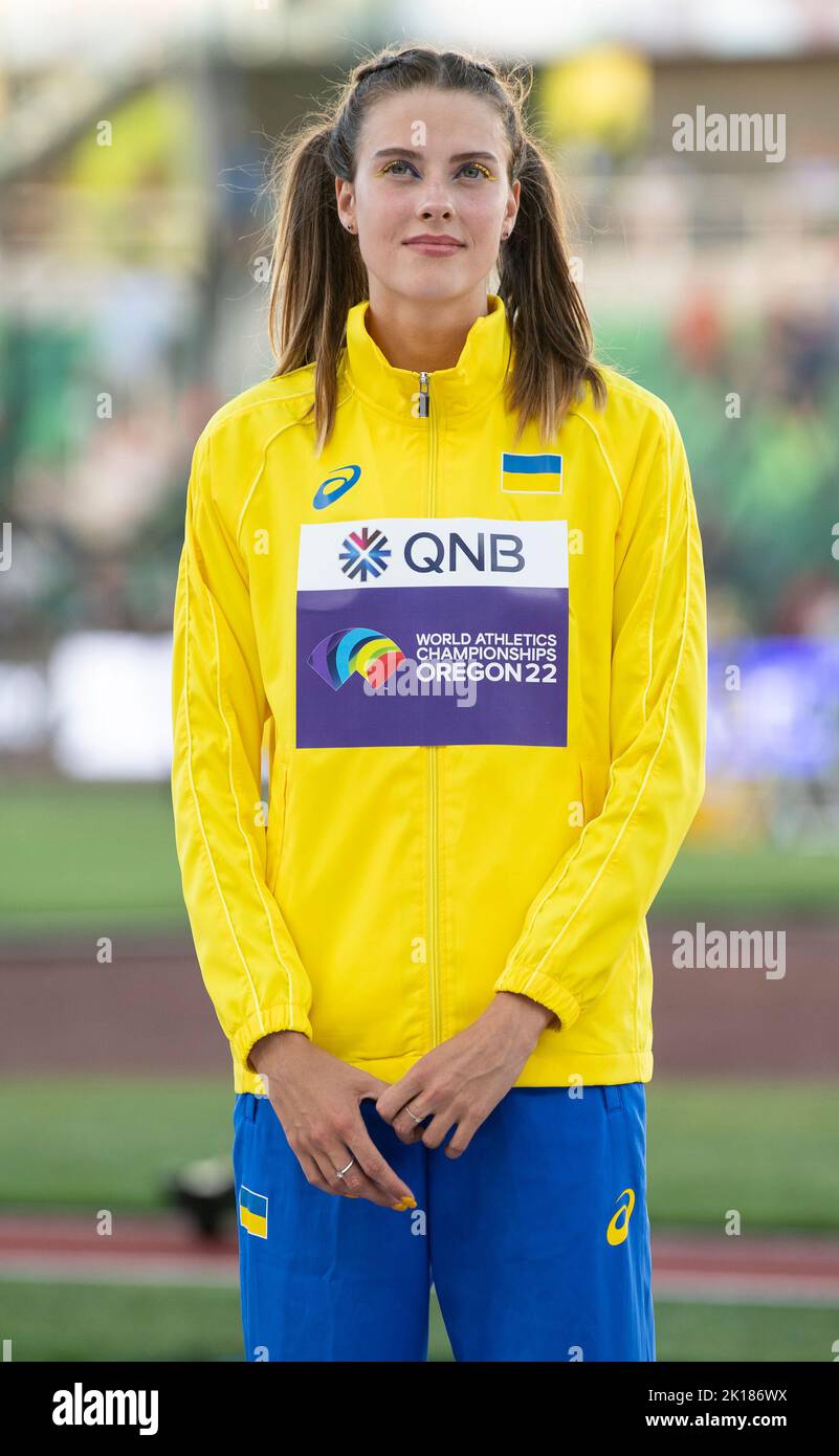 Yaroslava Mahuchikh of Ukraine silver medal presentation for the women ...