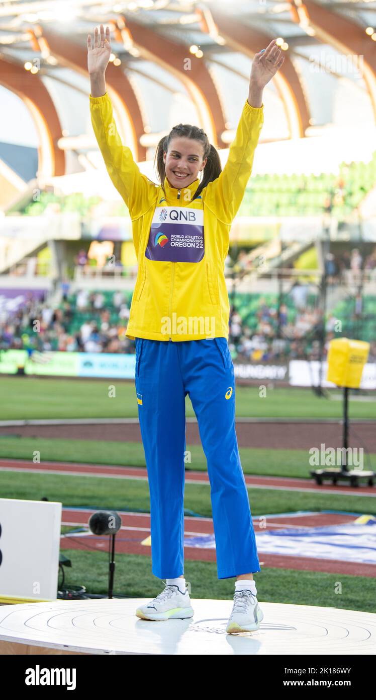Yaroslava Mahuchikh of Ukraine silver medal presentation for the women ...