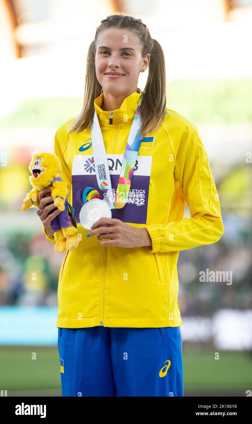 Yaroslava Mahuchikh of Ukraine silver medal presentation for the women ...
