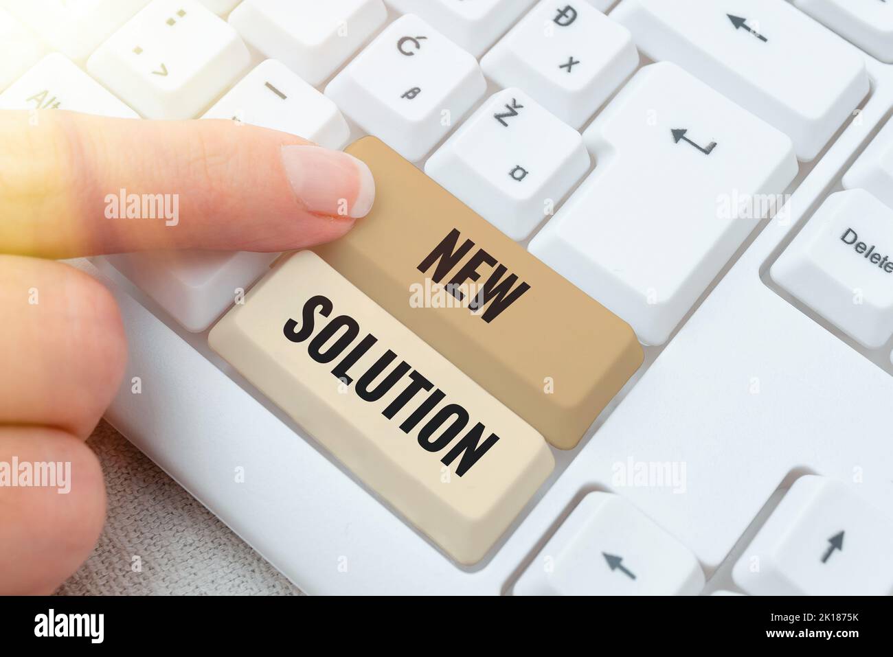 Hand writing sign New Solution. Business approach Modern Innovation ...