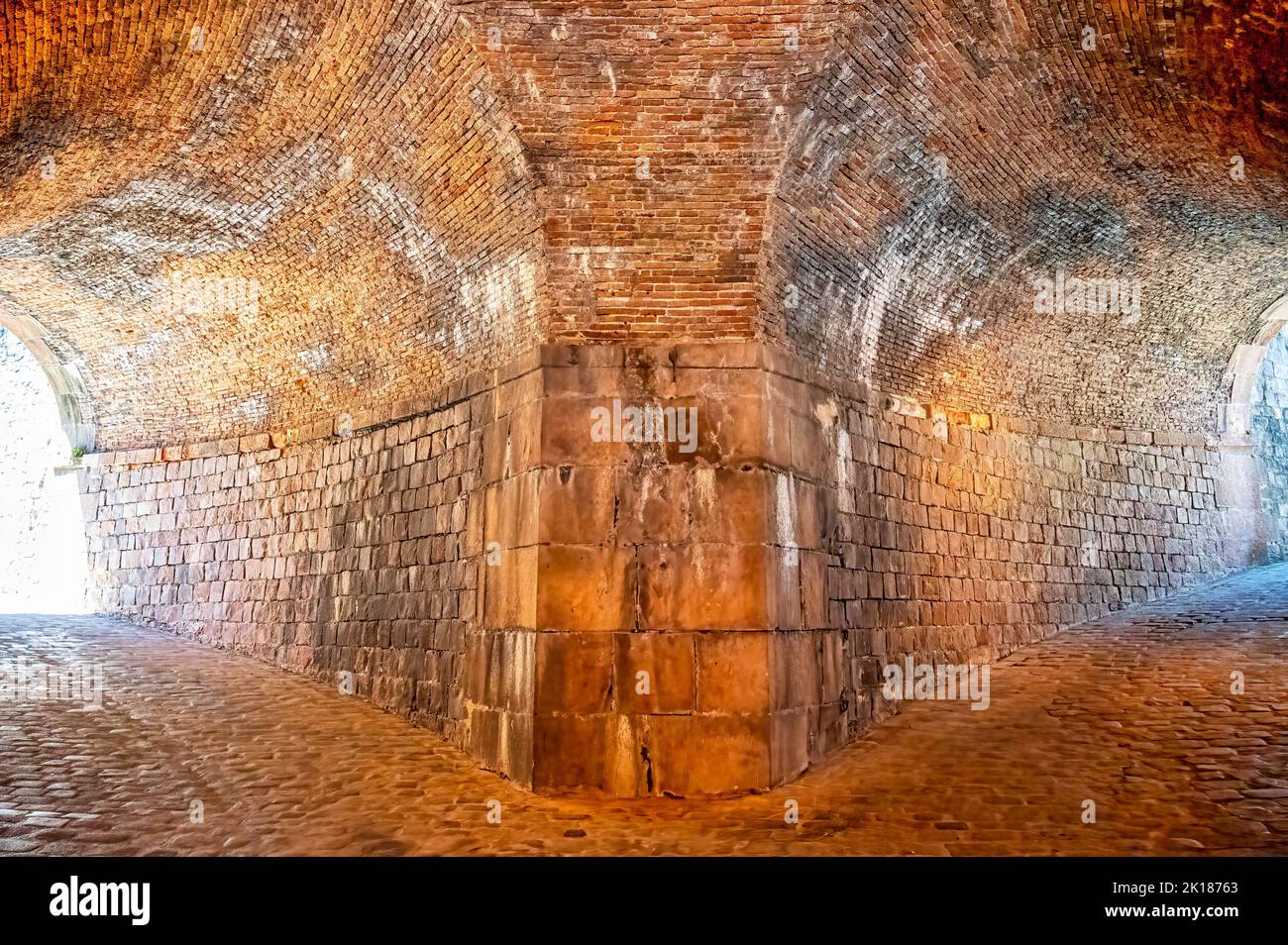 Colonial architecture of Montjuic medieval fort or castle, Barcelona ...
