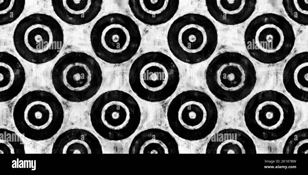 Seamless painted concentric circles or bullseye target motif black and ...