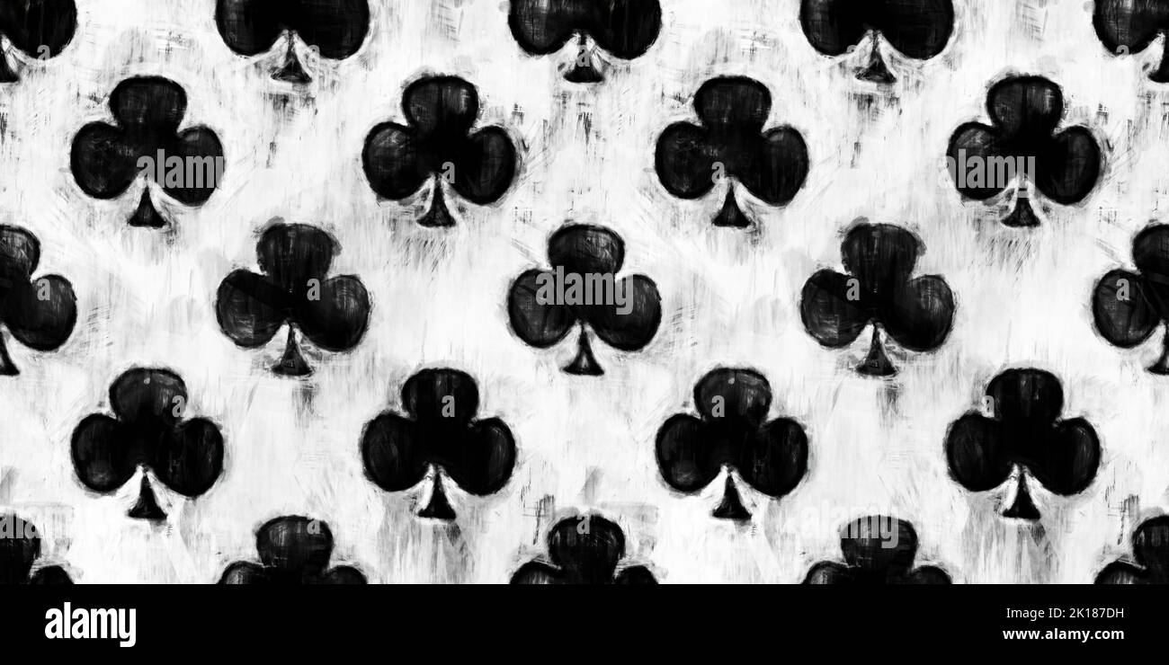 Seamless clubs or clover playing card suit pattern painted with black ...