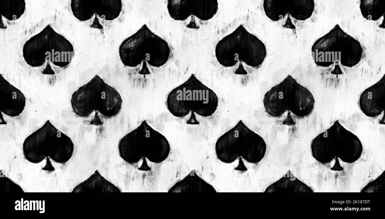 Seamless spades playing card suit pattern painted with black and white ...