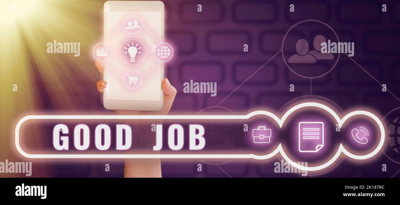 Hand writing sign Good Job. Conceptual photo encourage someone for his ...