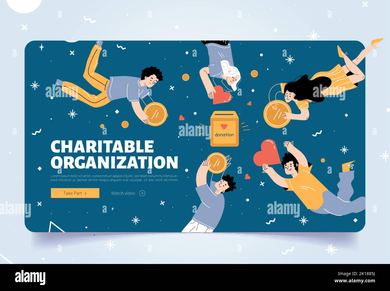 Charitable organization landing page. Donation, volunteers charity ...