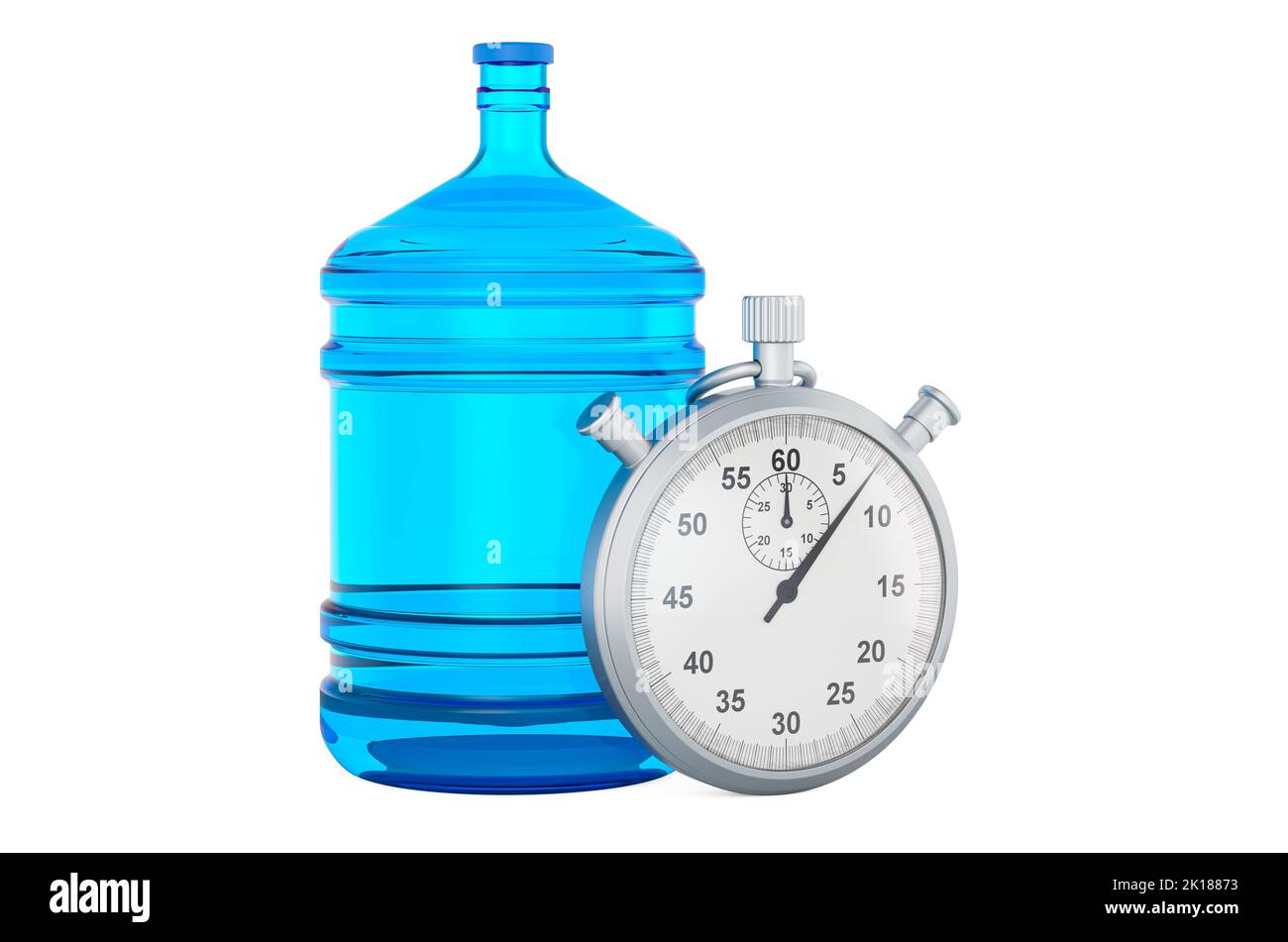Bottled water with stopwatch, fast delivery concept, 3D rendering ...