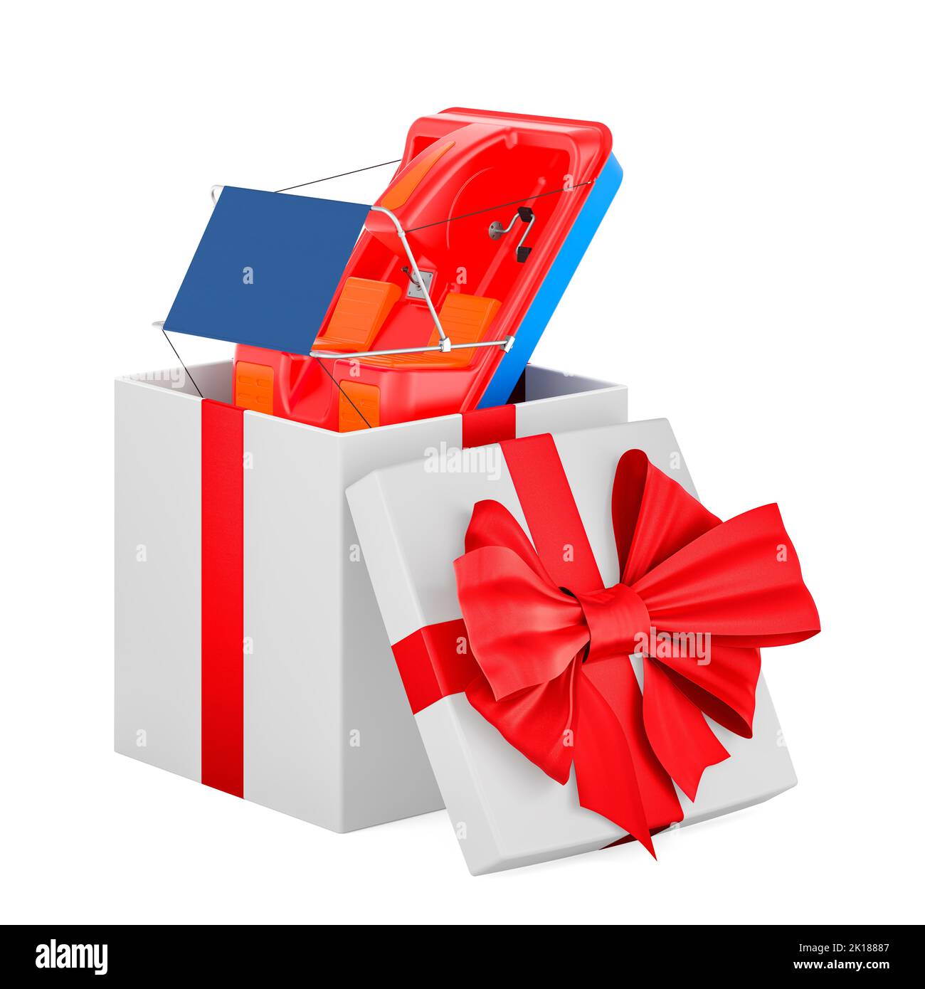 Paddle boat inside gift box, gift concept. 3D rendering isolated on ...