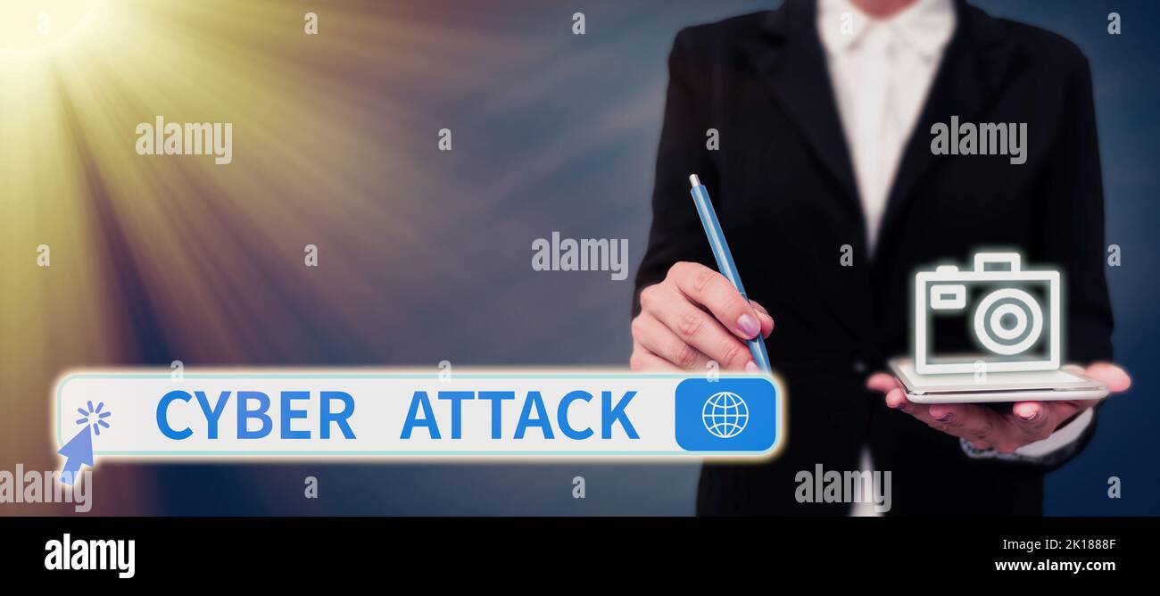 Conceptual caption Cyber Attack. Concept meaning An attempt by hackers ...