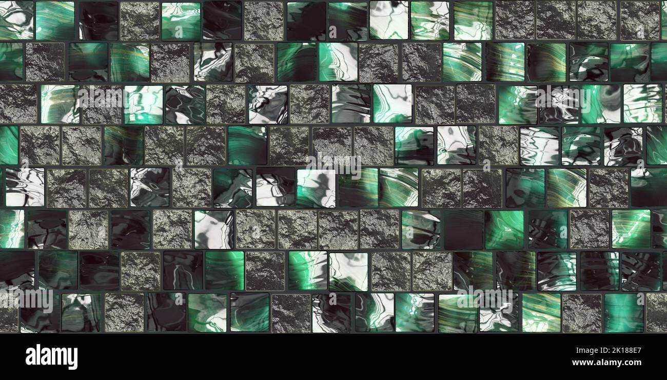 Seamless green, gold and black luxury marble mosaic squares. Modern ...