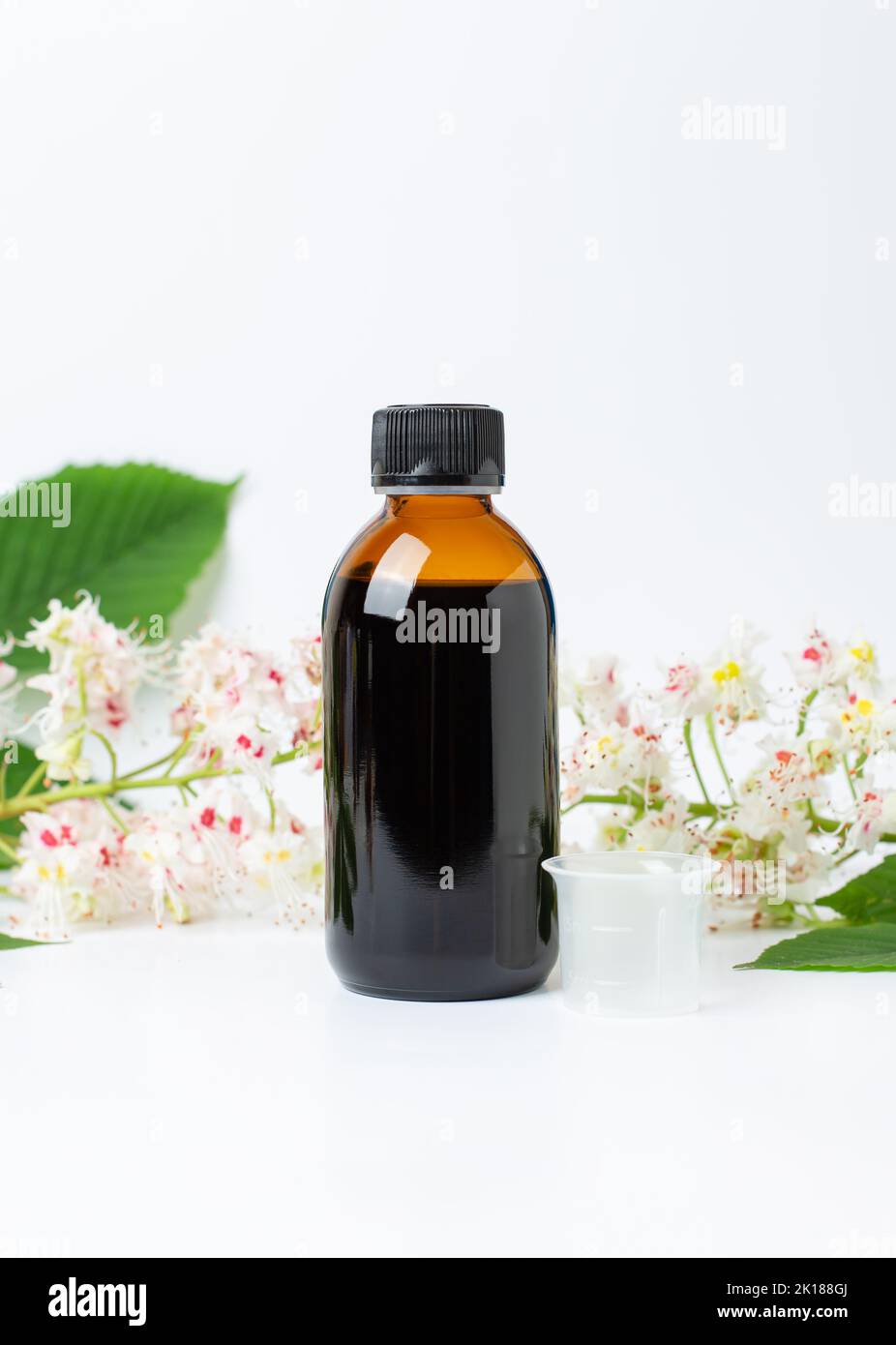 Bottle of horse chestnut extract, essence of chestnut flowers ...