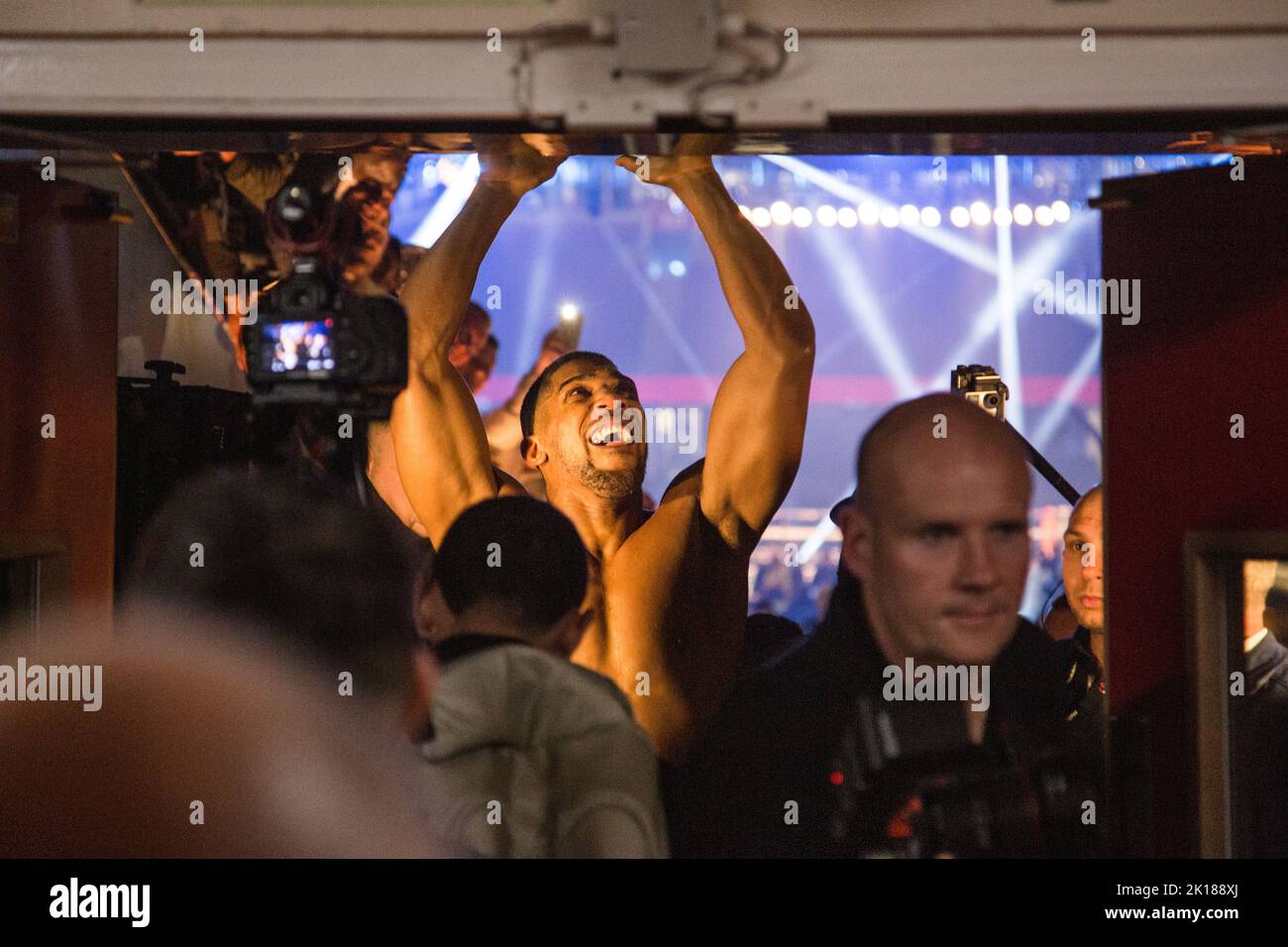 Anthony Joshua after his victory in Joshua v Takam heavyweight fight in ...