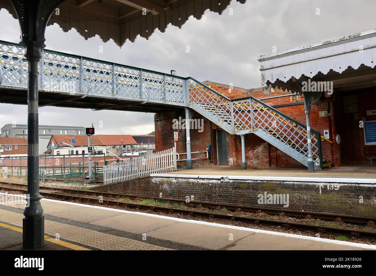 Woodbridge, Suffolk, UK - 16 September 2022 The footbridge at the train ...