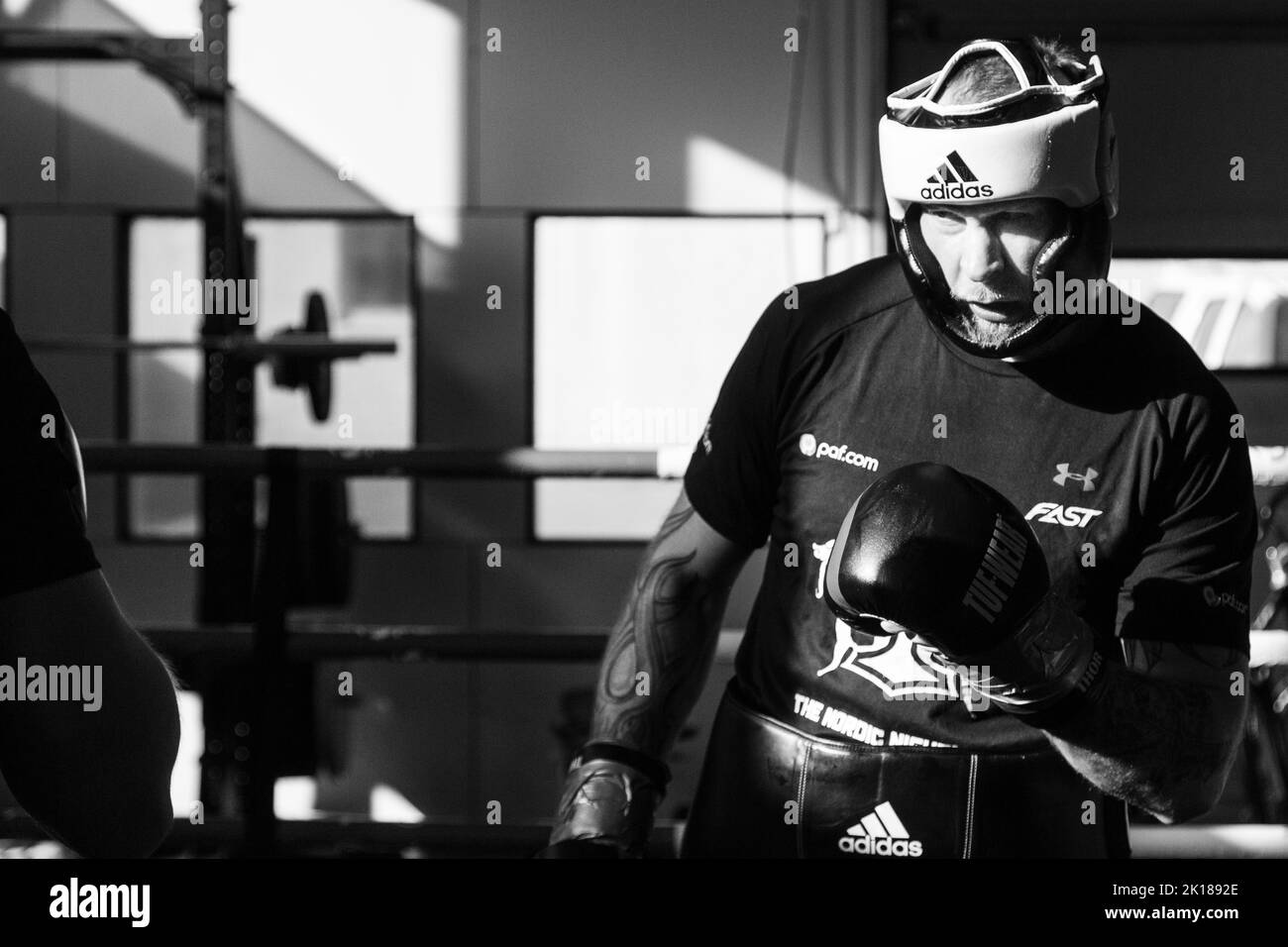 Finnish heavyweight Robert Helenius sparring at his training gym in ...