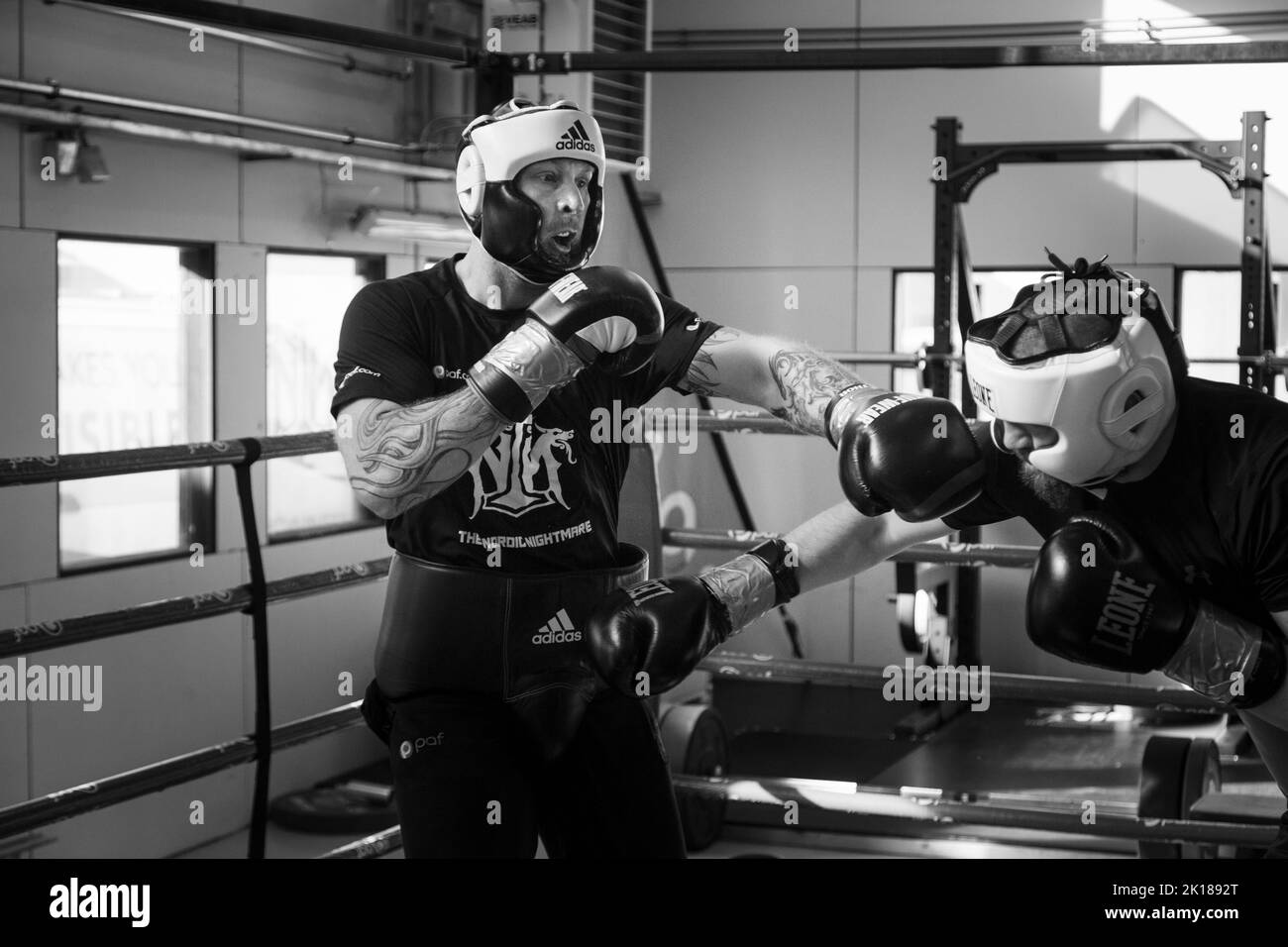Finnish heavyweight Robert Helenius sparring at his training gym in ...