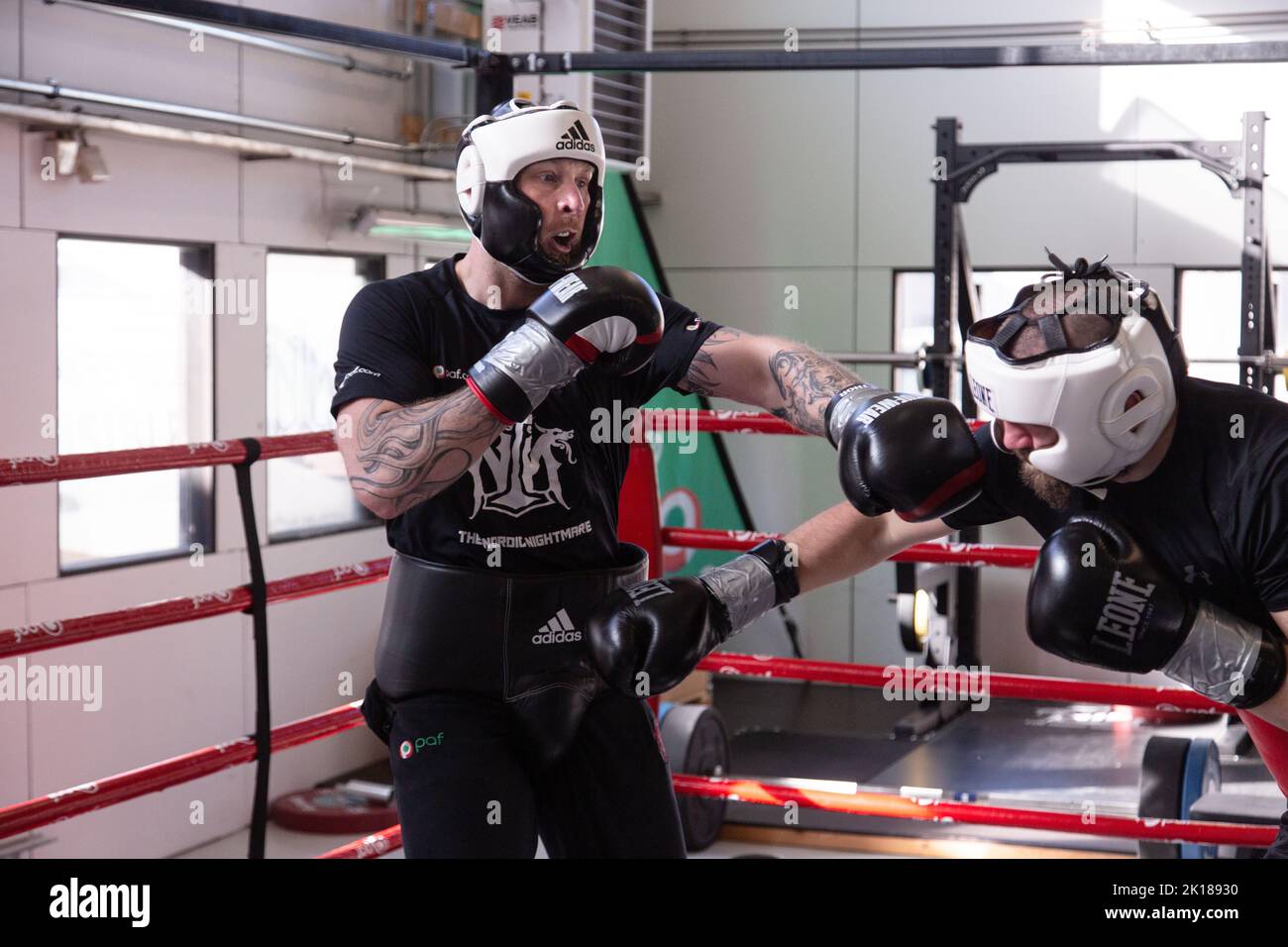 Finnish heavyweight Robert Helenius sparring at his training gym in ...