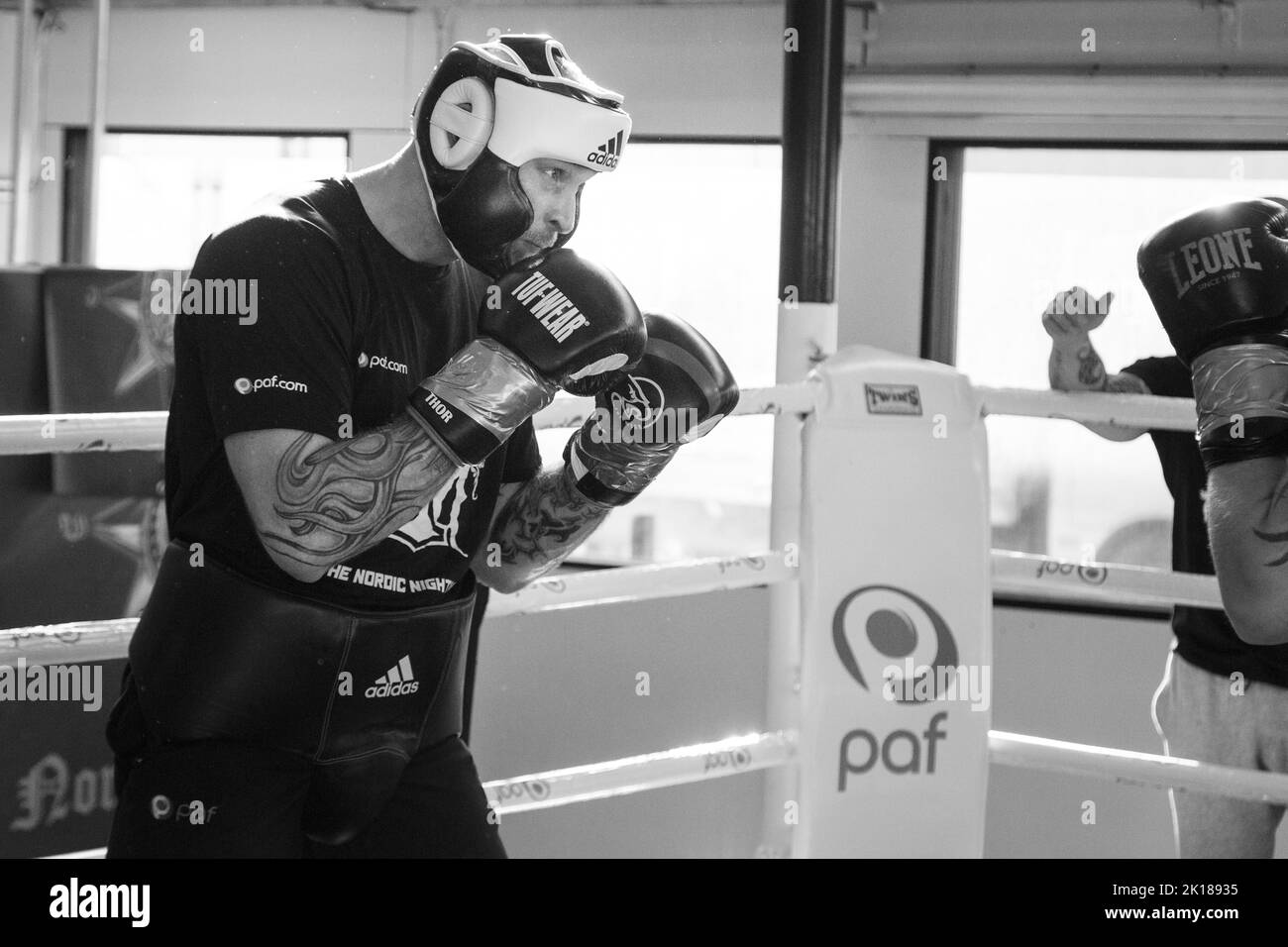Finnish heavyweight Robert Helenius sparring at his training gym in ...