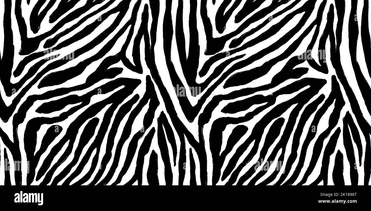 Seamless hand painted zebra skin stripe pattern. Tileable black and ...