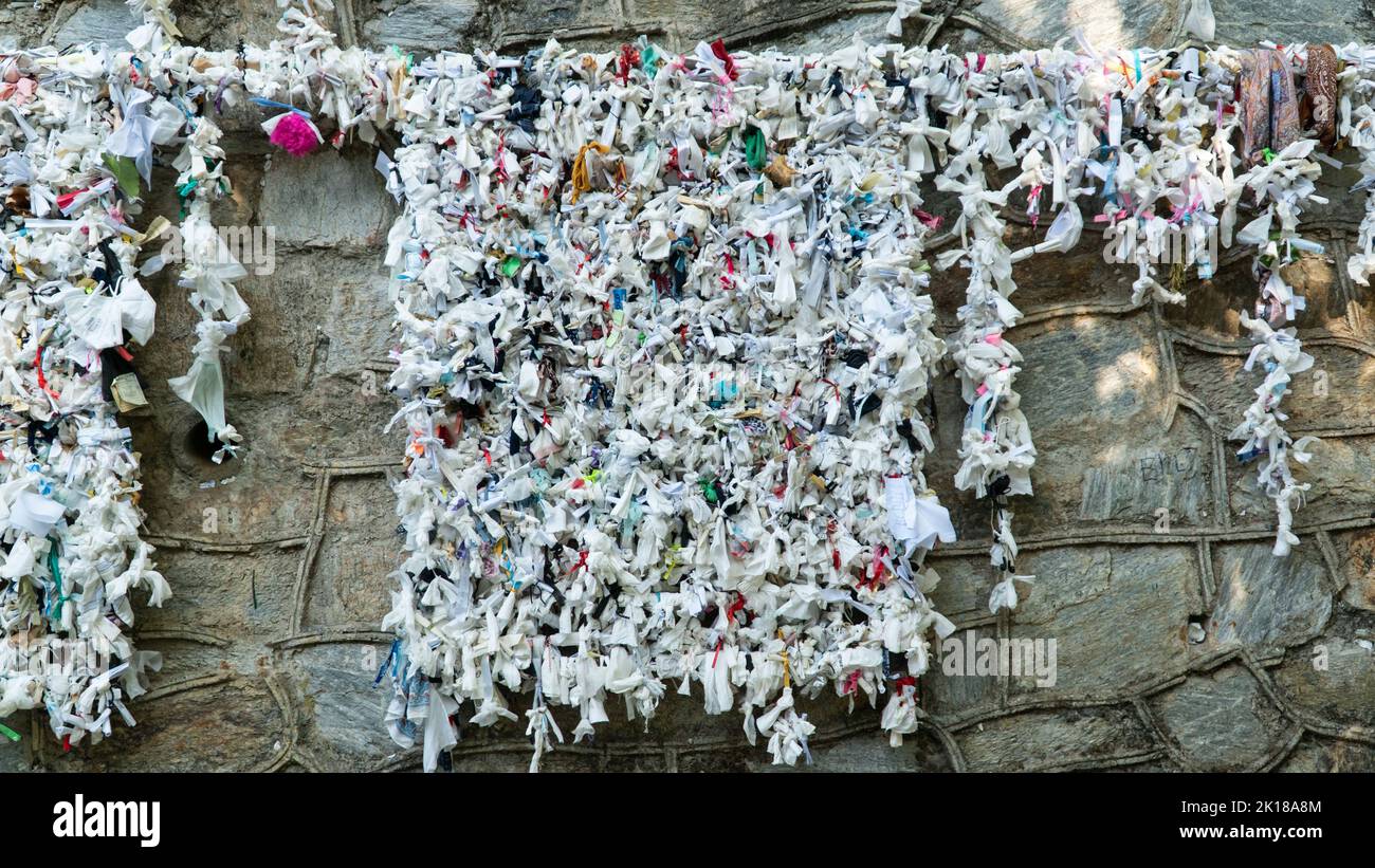 Wishing wall at house of Virgin Mary in Ephesus ancient city. Wishing ...