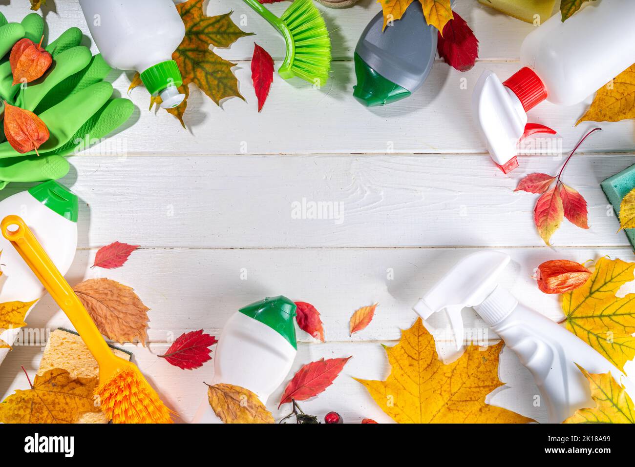 Autumn cleaning flatlay, advertising banner mockup for autumn cleaning ...