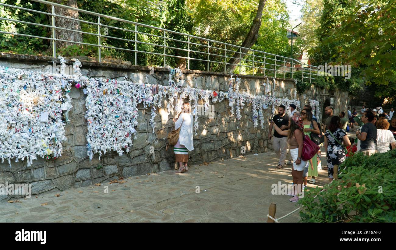 Wishing wall at house of Virgin Mary in Ephesus ancient city. Wishing ...