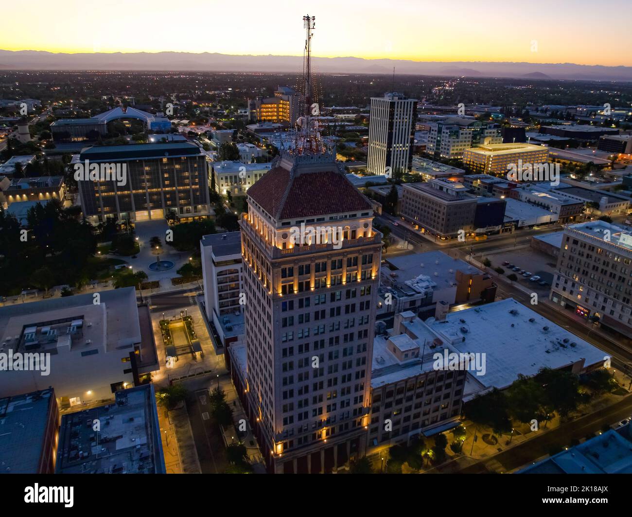 An aerial view of Fresno city illuminated at sunset Stock Photo - Alamy