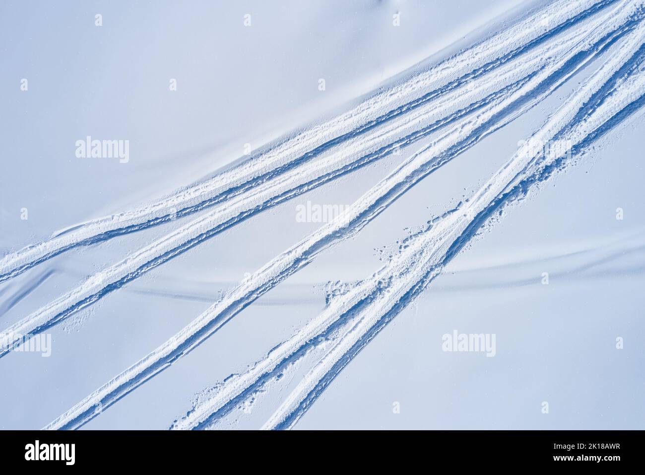 Aerial view of snowmobile tracks Stock Photo - Alamy