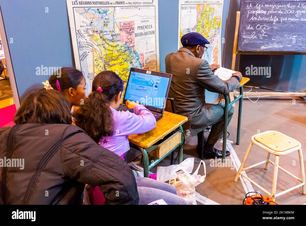 Paris, France, Family Visiting Paris Book Fair, High School Classroom ...