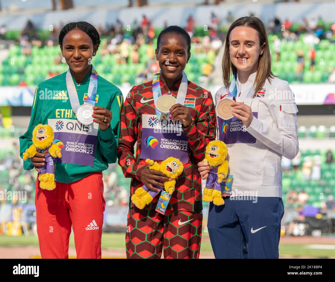 Gudaf Tsegay, Faith Kipyegon and Laura Muir medal presentation for the ...