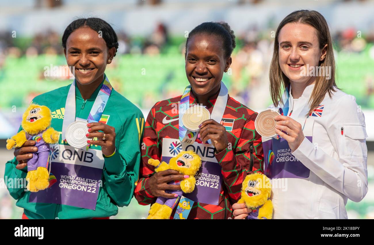 Gudaf Tsegay, Faith Kipyegon and Laura Muir medal presentation for the ...